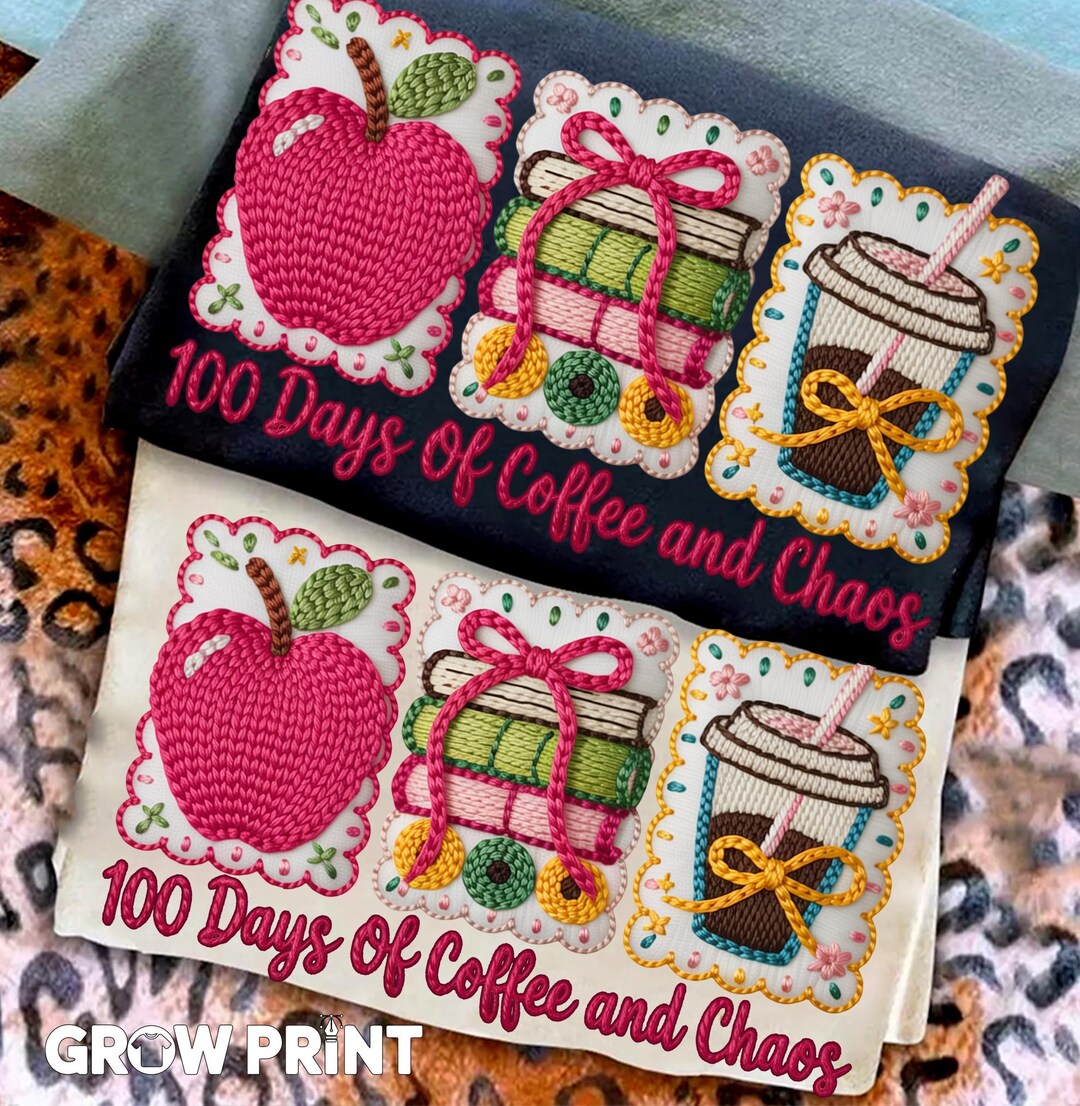 Faux Yarn 100 Days School Png, Preppy 100 Days of Coffee and Chaos ...