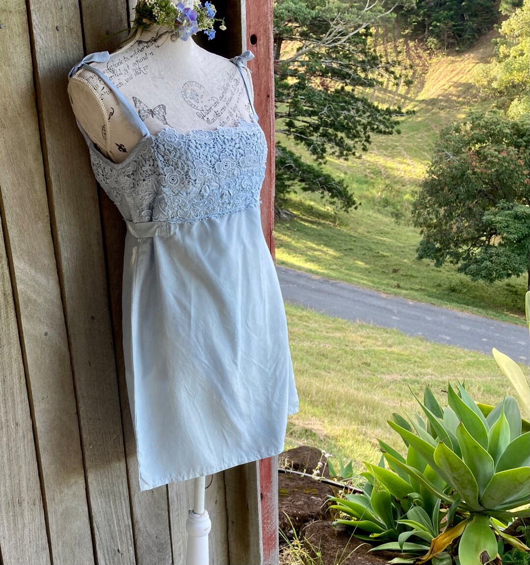 Silk + Lace Short Dress ~ Pale Blue Mini ~ Large - Etsy