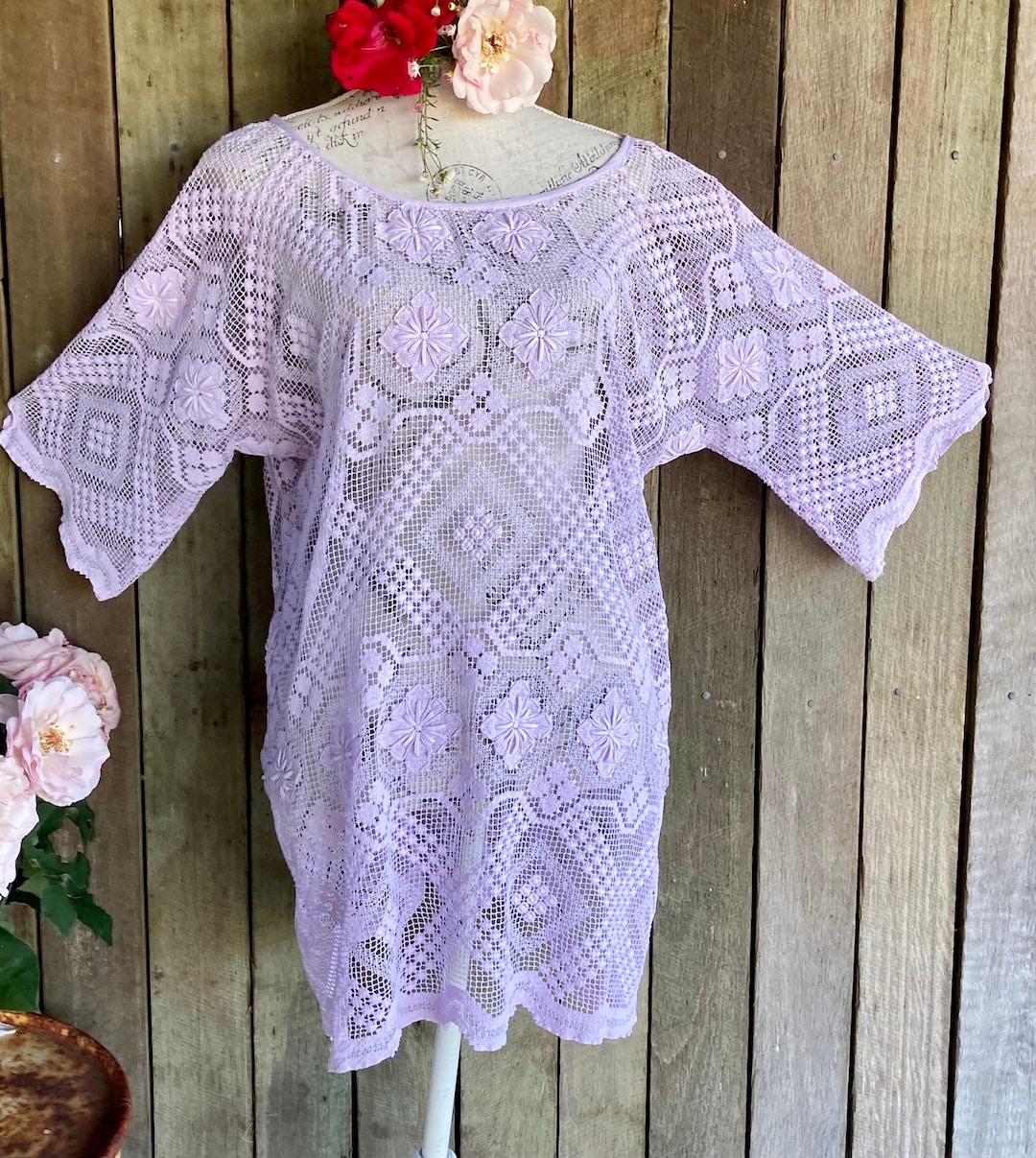 Slouchy Boho Lace Cotton Tunic ~ Mauve ~ up to 50” Bust - Etsy