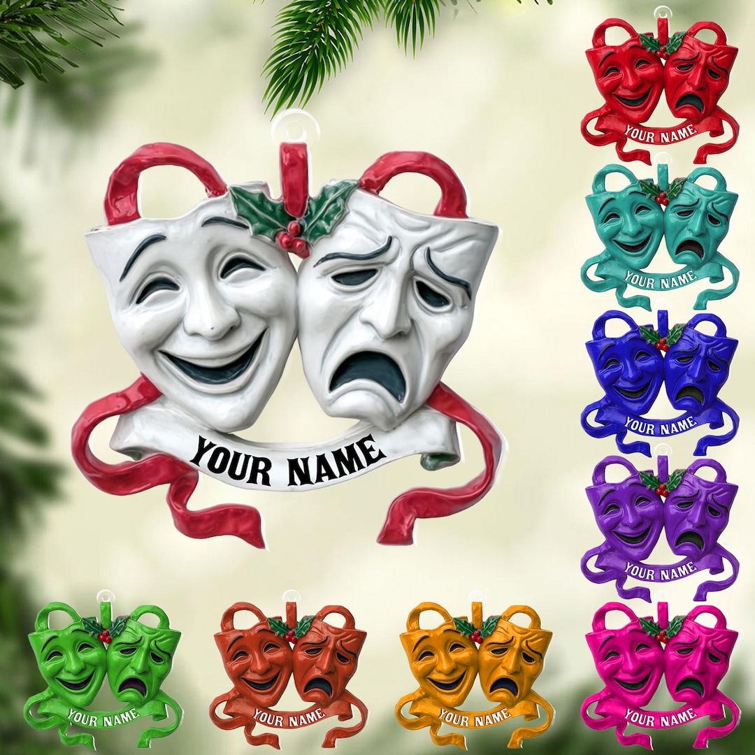 Personalized Comedy Tragedy Mask Ornament, Custom Drama Christmas Gift ...