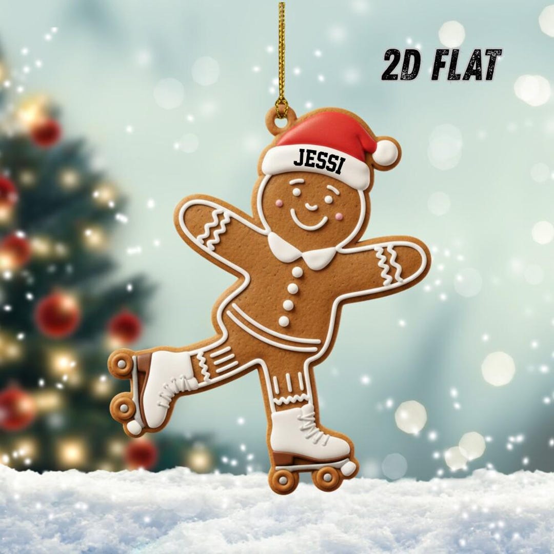 Personalized Ice Skating Gingerbread Flat Ornament, Christmas Ornament ...