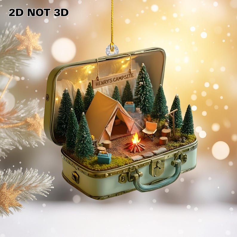 Personalized Camping 2D Flat Ornament, Campfire Tent Ornament, Outdoor ...