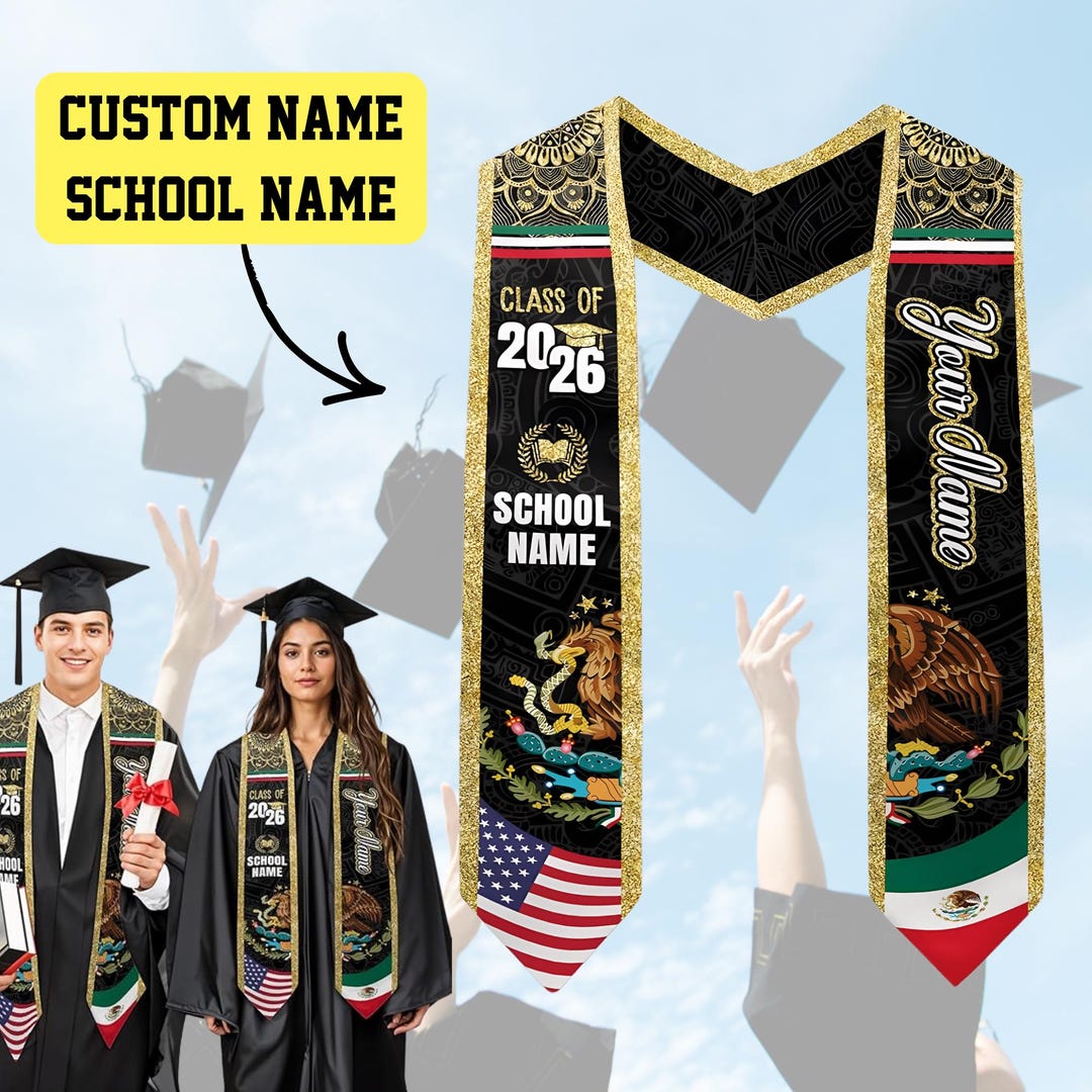 Custom Mexico Graduation Stole 2026, Mexican American Flag Graduation ...