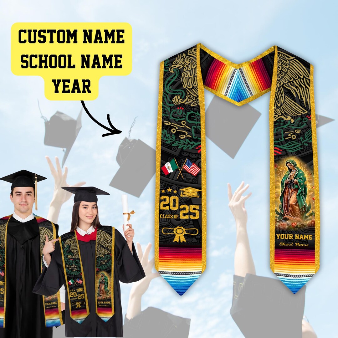 Personalized Mexico Graduation Stole 2026 Gift, Mexican American Flag ...
