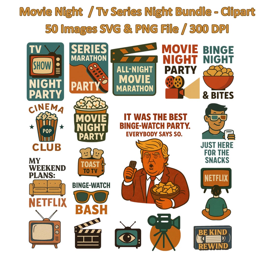 Watching Parties Svg, Movie Party SVG, Binge Watching Icons, PNG Bundle ...