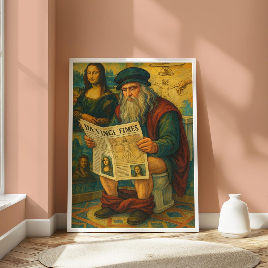 Renaissance Humor Wall Art – Da Vinci Reading Newspaper Print ...