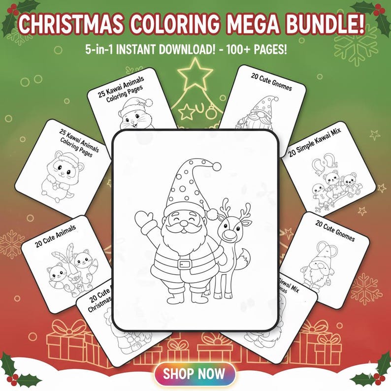 100 Christmas Coloring Pages Bundle: Festive Activity Book for Kids ...