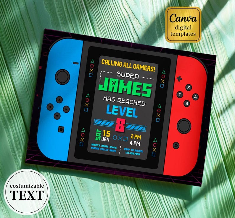 Editable Switch Invite, Printable Gamer Birthday Invitation, Video Game ...