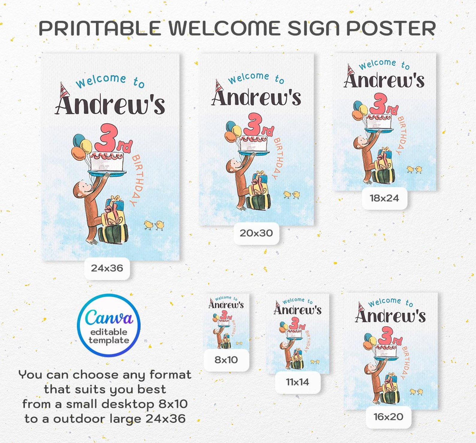 Curious George Welcome Sign Template, Printable Birthday Party Monkey ...