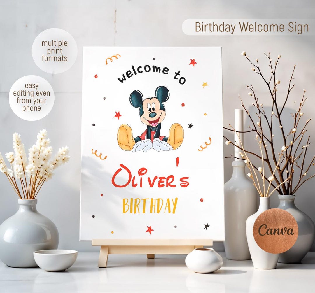 Mickey Printable Welcome Sign Template, Mouse Birthday Party Welcome in ...