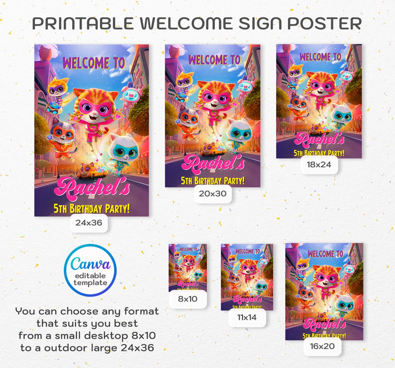 Superkitties Welcome Sign Template, Printable Birthday Party Super ...