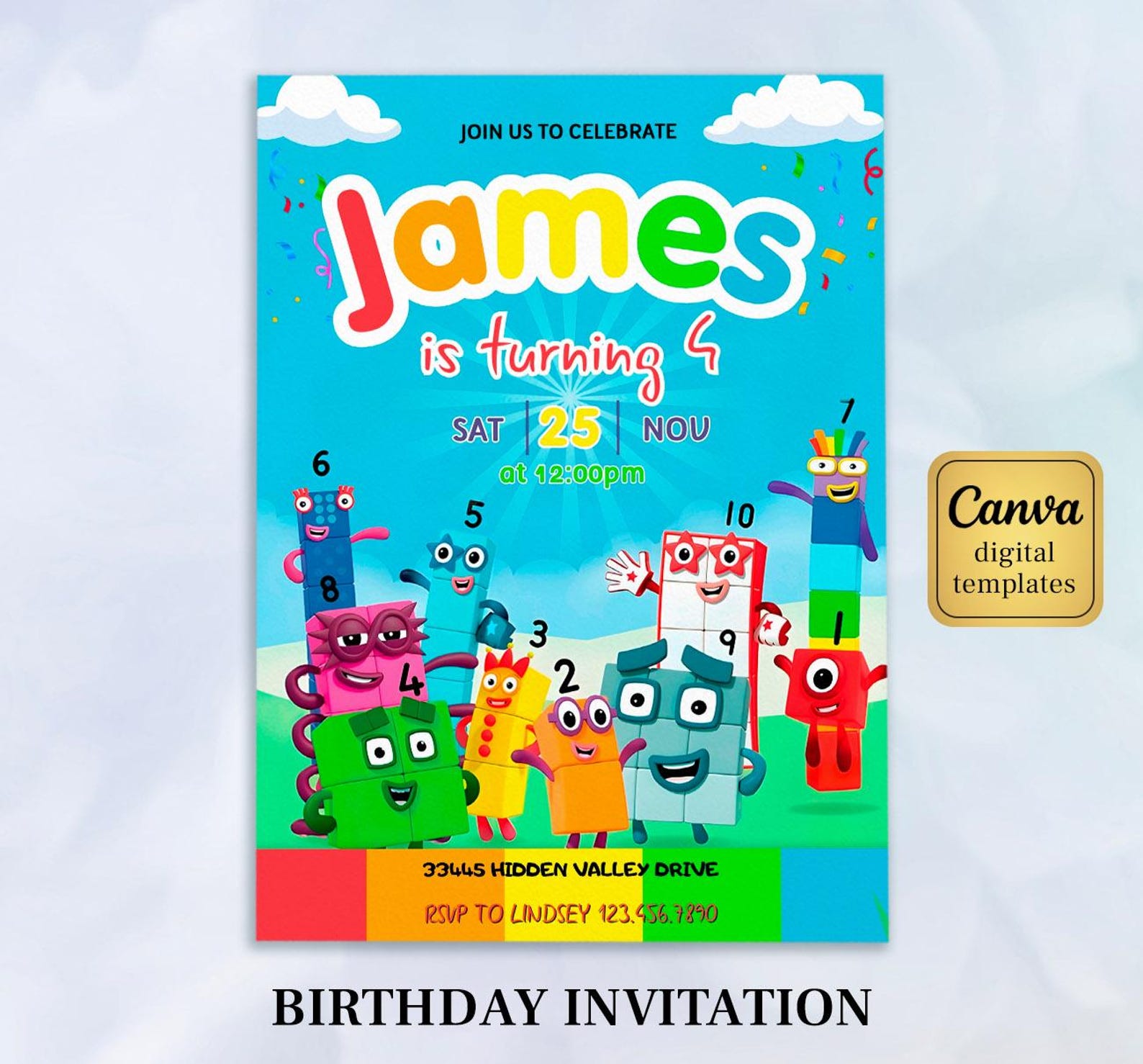 Numberblocks Birthday Invitation, Editable Printable Invitation ...