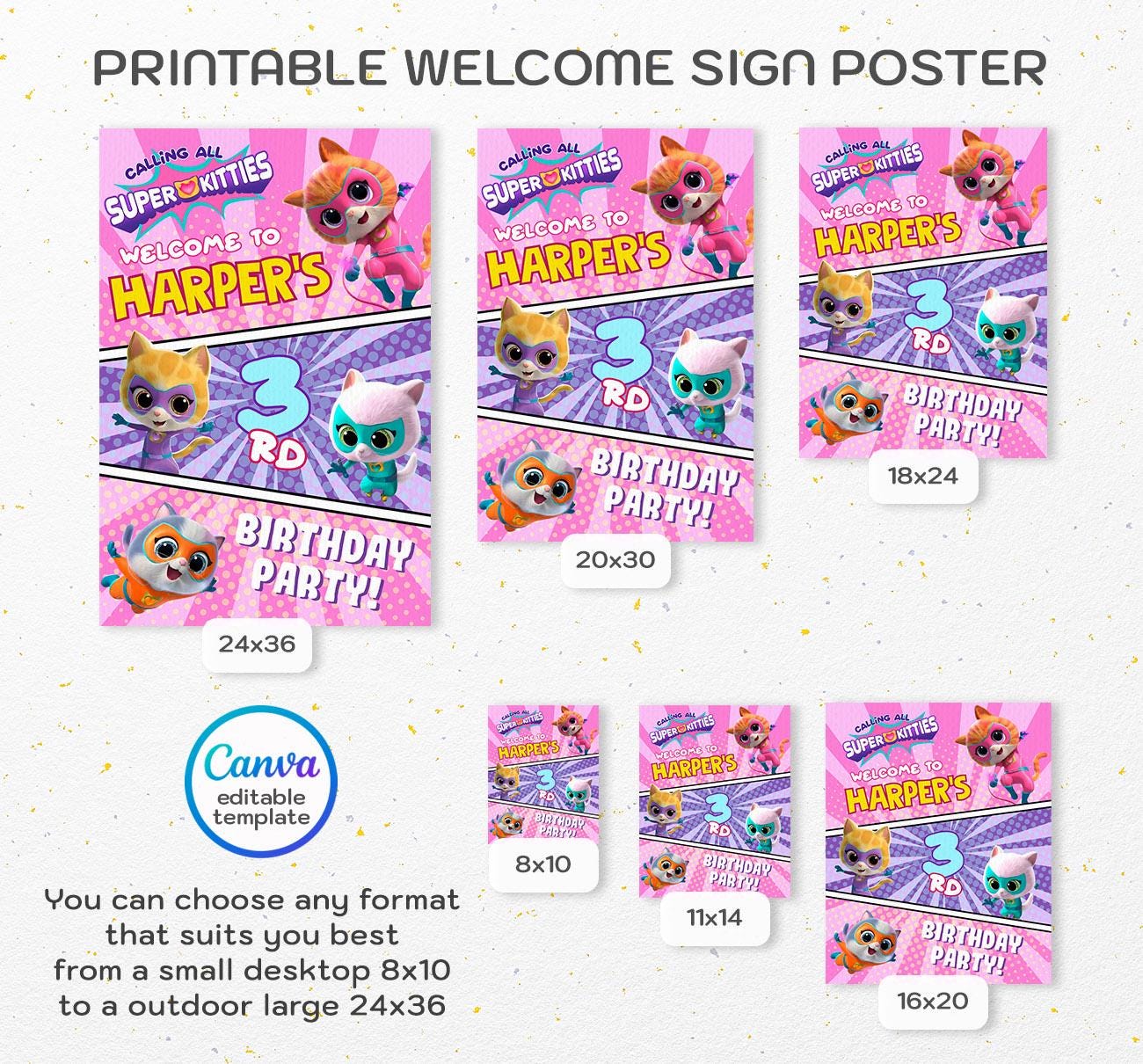 Superkitties Welcome Sign Template, Printable Birthday Party Super ...