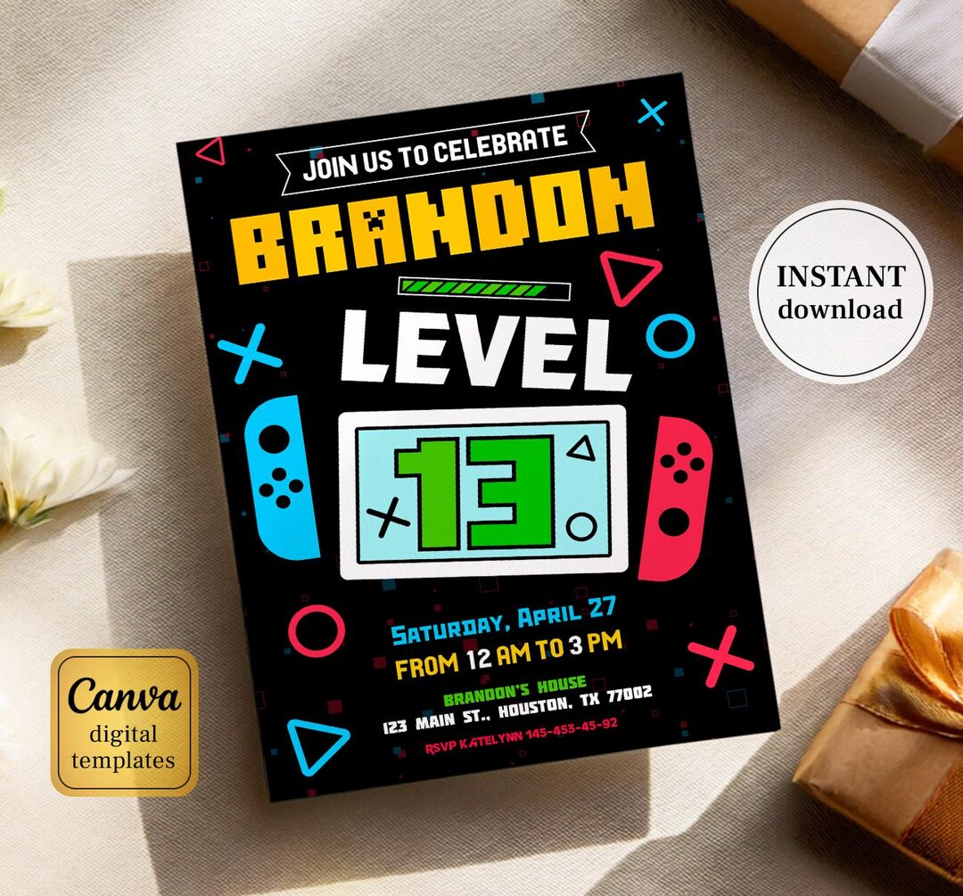 Editable Switch Invite, Printable Gamer Birthday Invitation, Video Game ...