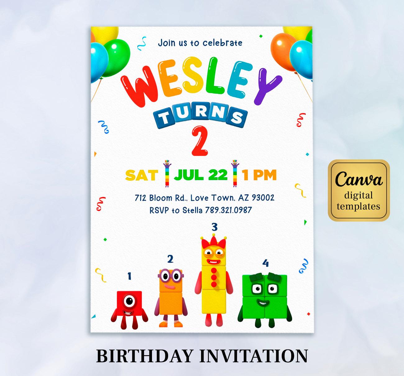 Numberblocks Birthday Invitation, Editable Printable Invitation ...