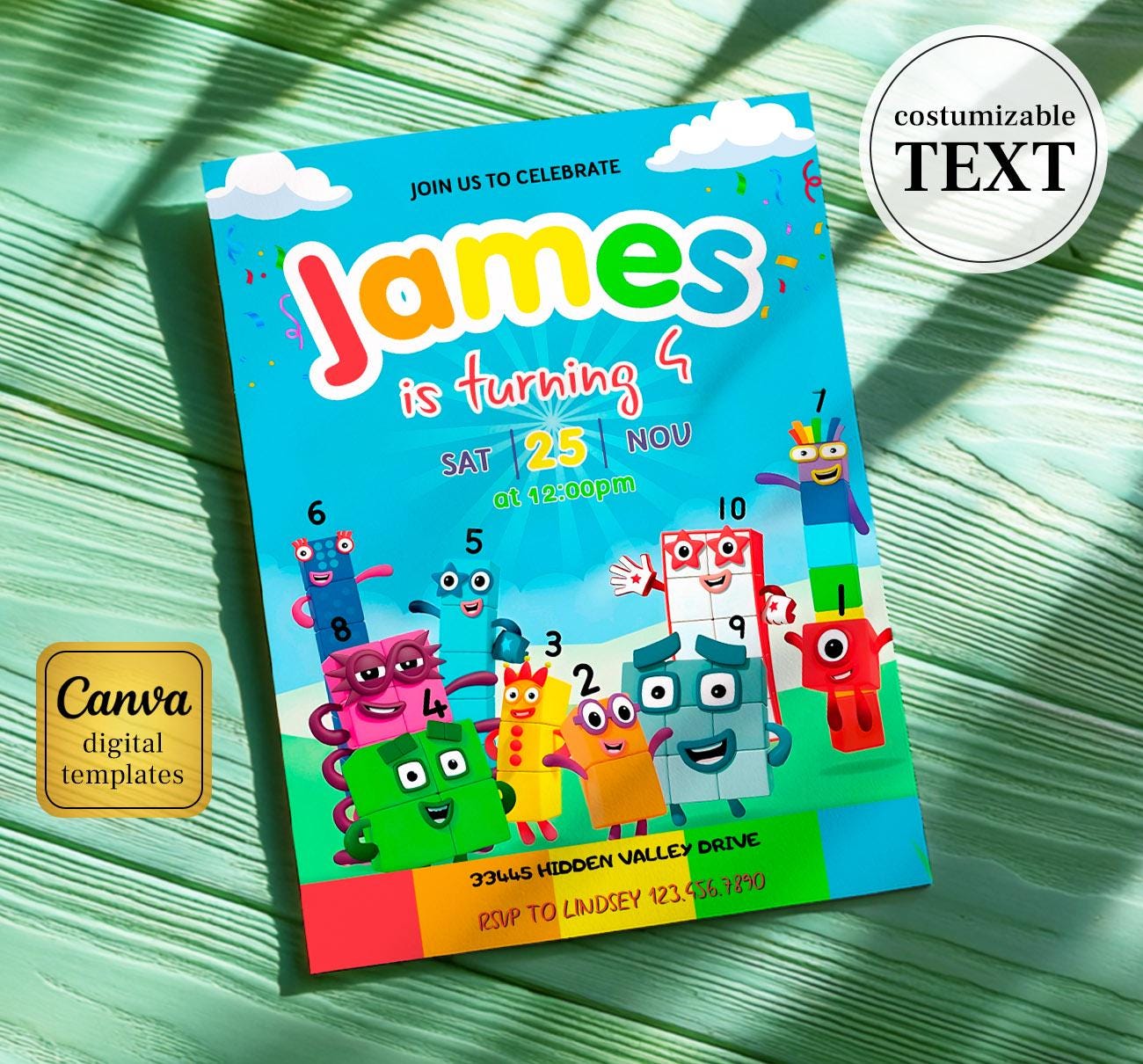 Numberblocks Birthday Invitation, Editable Printable Invitation ...