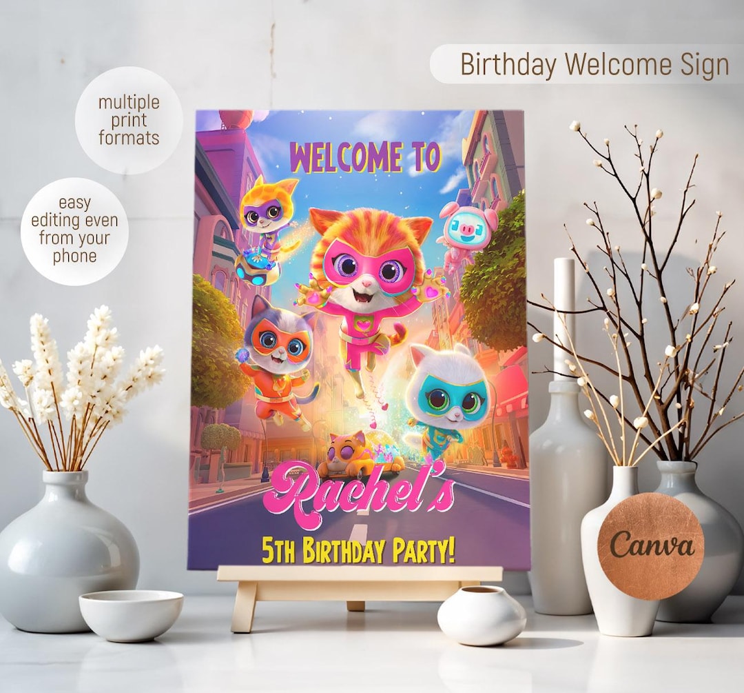 Superkitties Welcome Sign Template, Printable Birthday Party Super ...
