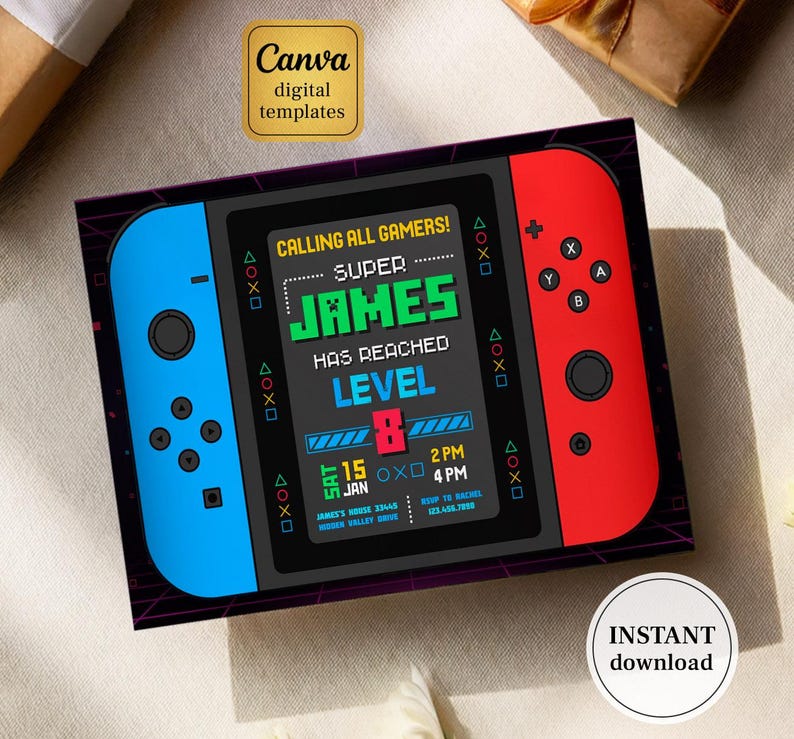 Editable Switch Invite, Printable Gamer Birthday Invitation, Video Game ...
