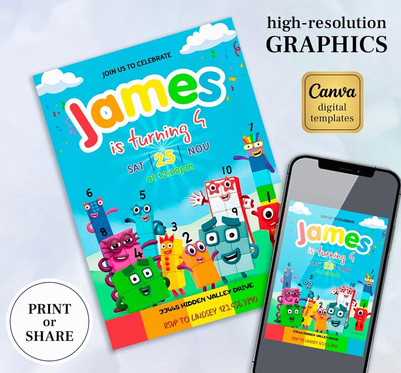 Numberblocks Birthday Invitation, Editable Printable Invitation ...