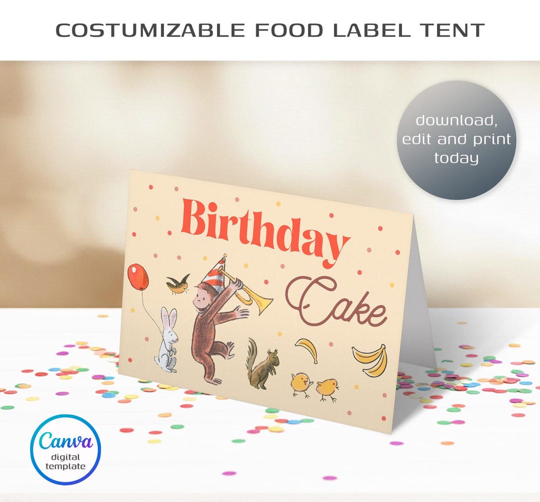 Curious George Printable Table Tent, Food or Name Lable, Birthday Party ...