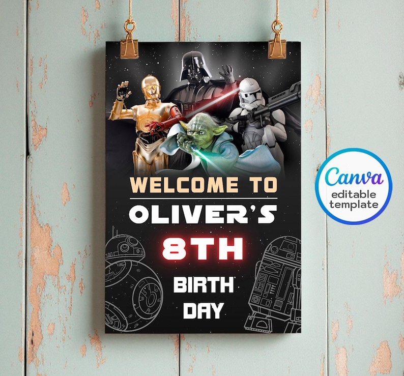Printable Star Welcome Sign Template, Birthday Stormtrooper Wars Party ...