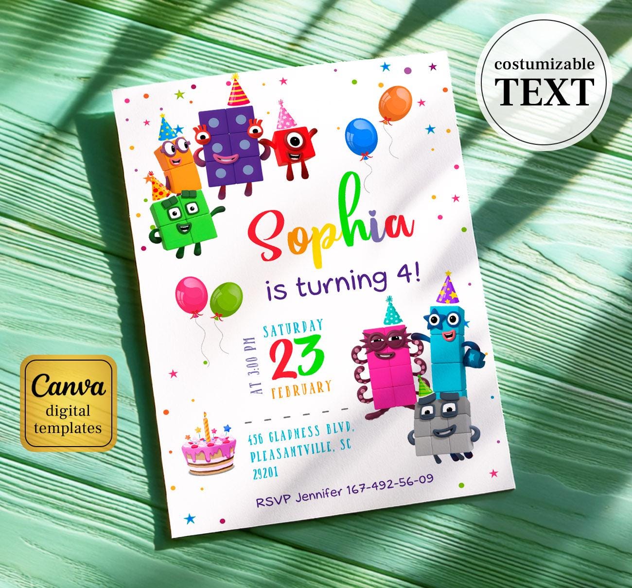 Numberblocks Birthday Invitation, Editable Printable Invitation ...