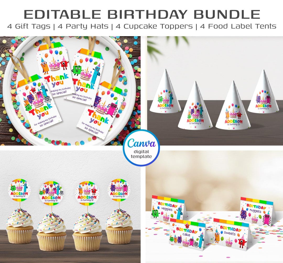 Numberblocks Party Bundle: Gift Tags, Cupcake Toppers, Table Tent ...