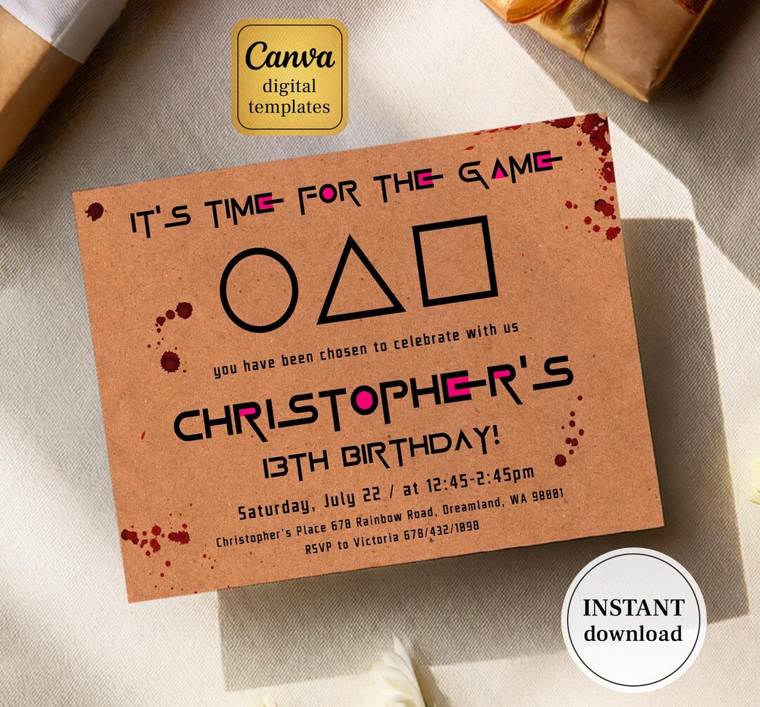 Squid Games Party Invitation, Recruit Card Birthday Invitation ...
