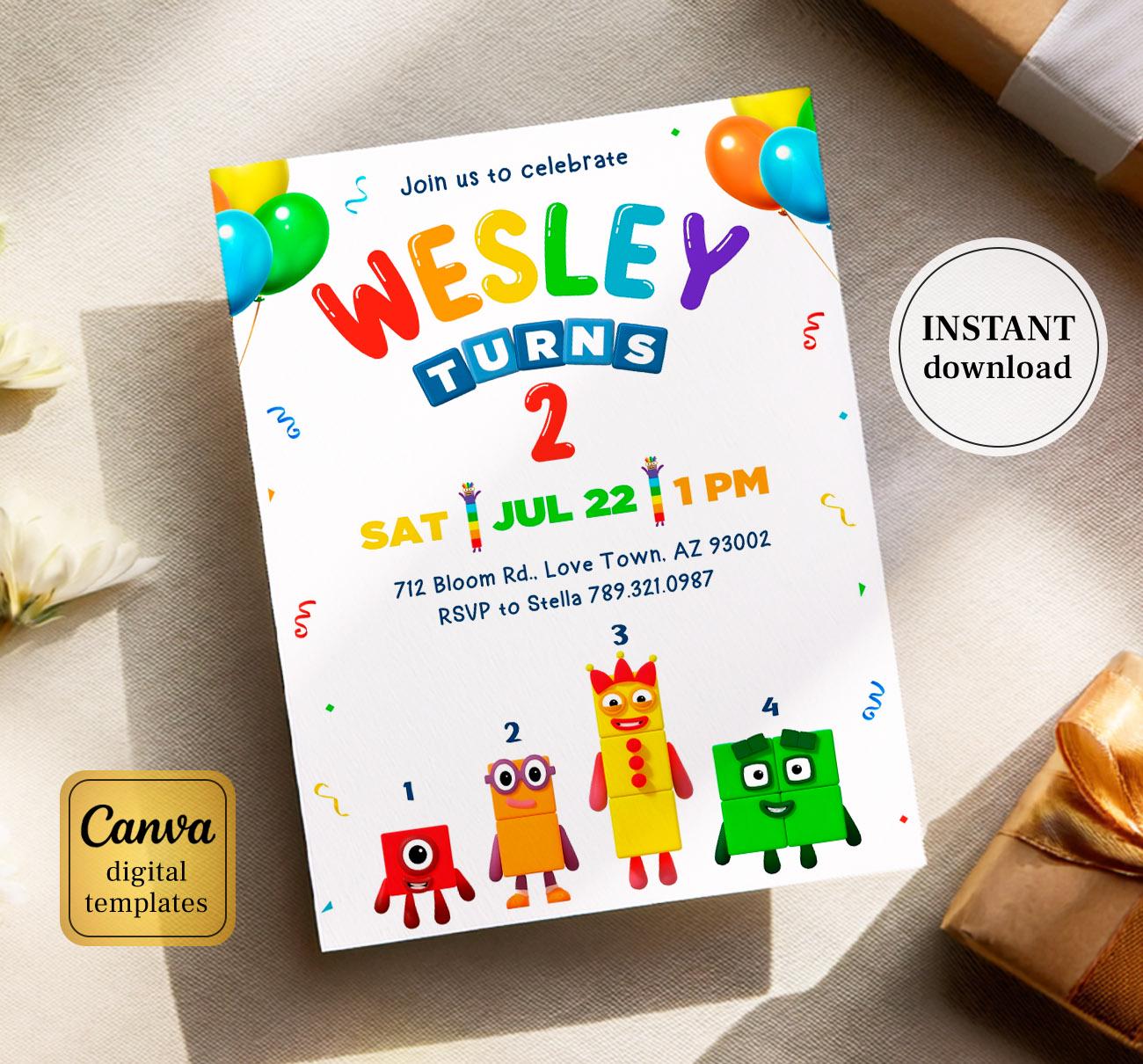 Numberblocks Birthday Invitation, Editable Printable Invitation ...