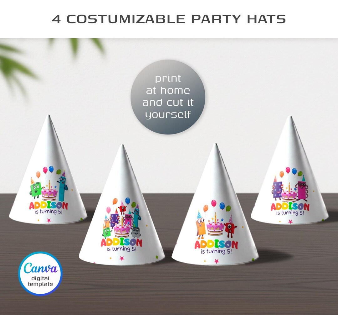 Numberblocks Printable Party Hats, Birthday Party Editable Template ...