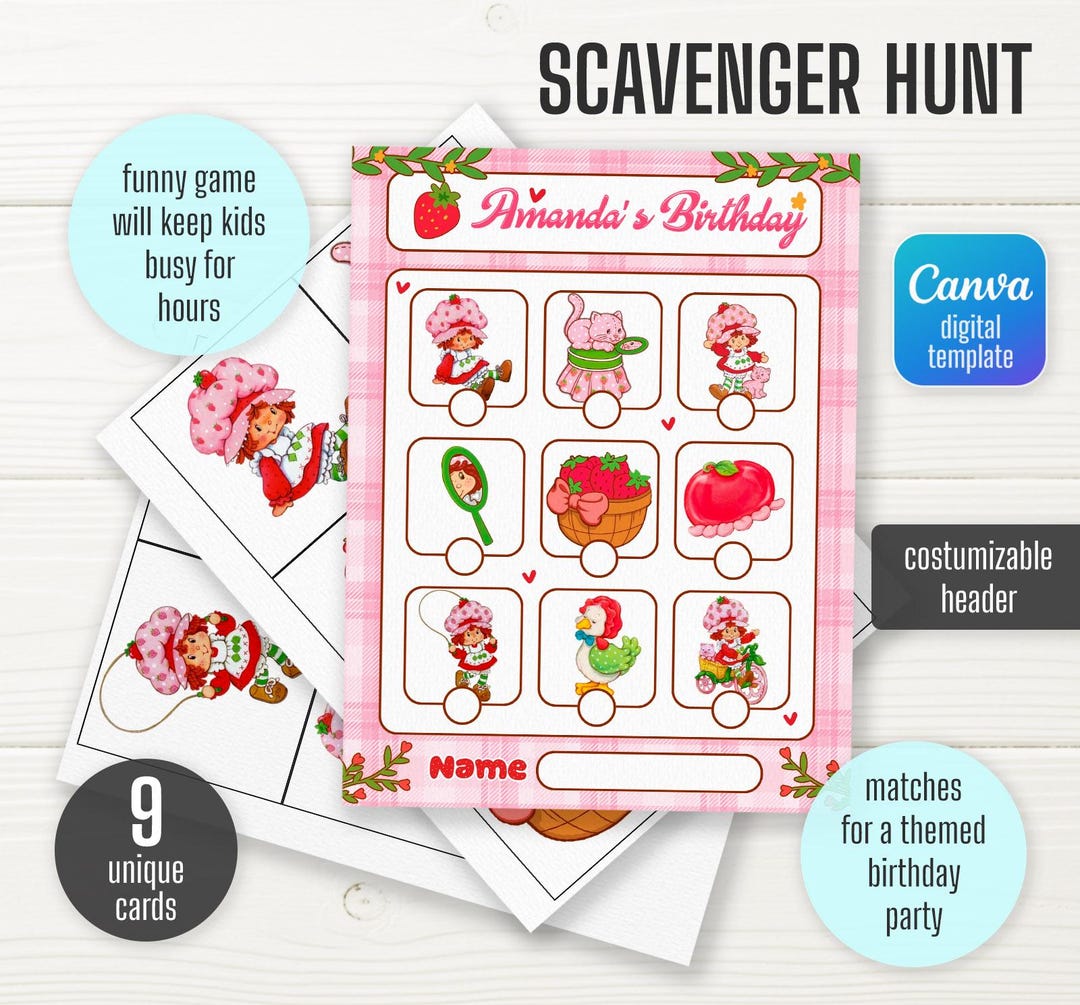 Strawberry Shortcake Scavenger Hunt, Printable Birthday Party Game, Diy ...