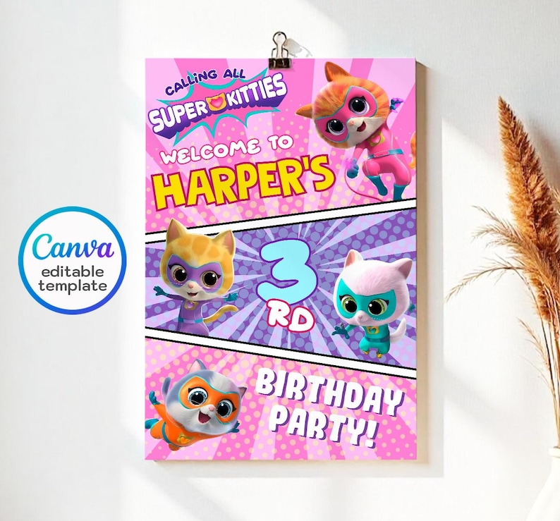 Superkitties Welcome Sign Template, Printable Birthday Party Super ...