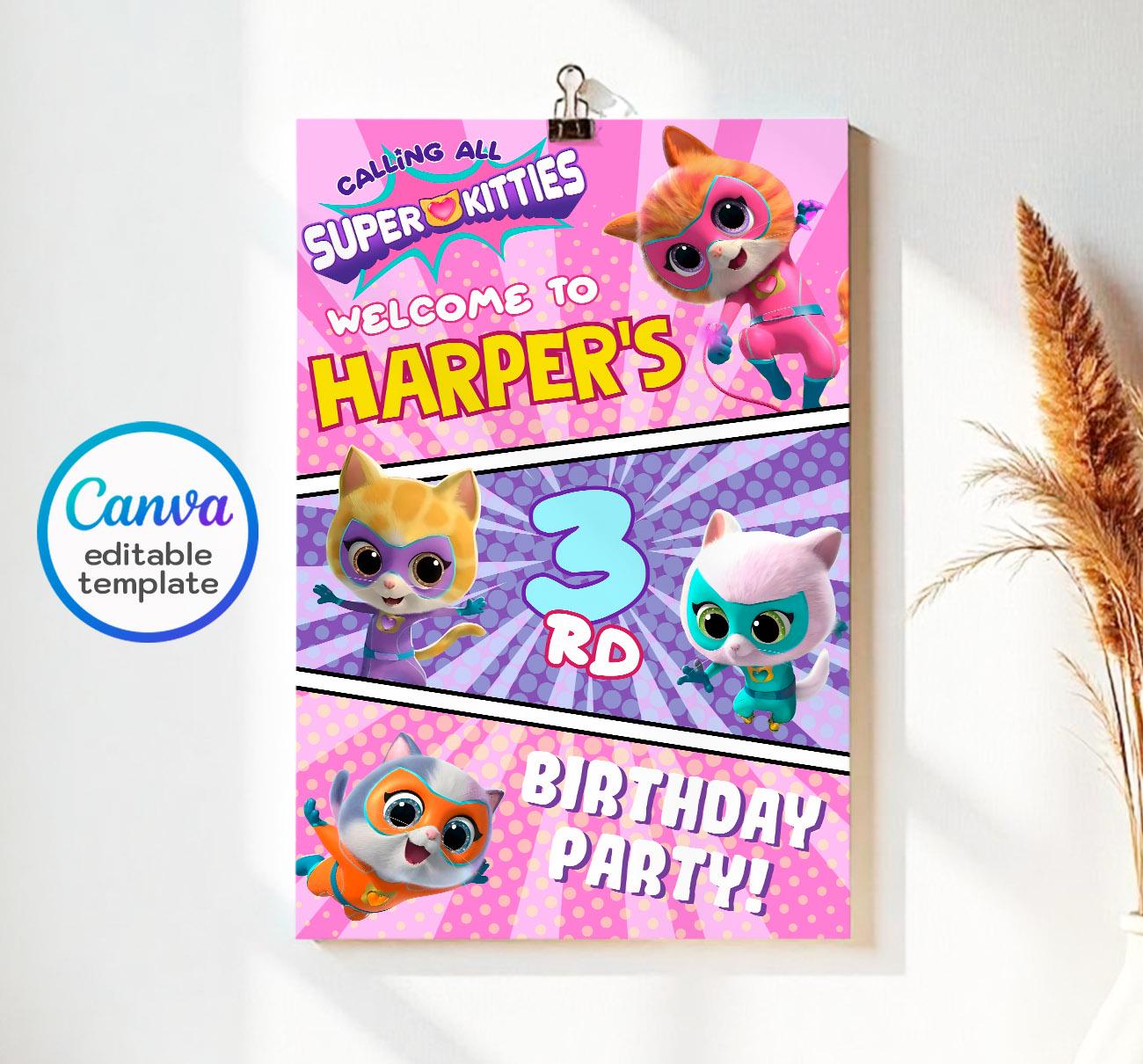 Superkitties Welcome Sign Template, Printable Birthday Party Super ...