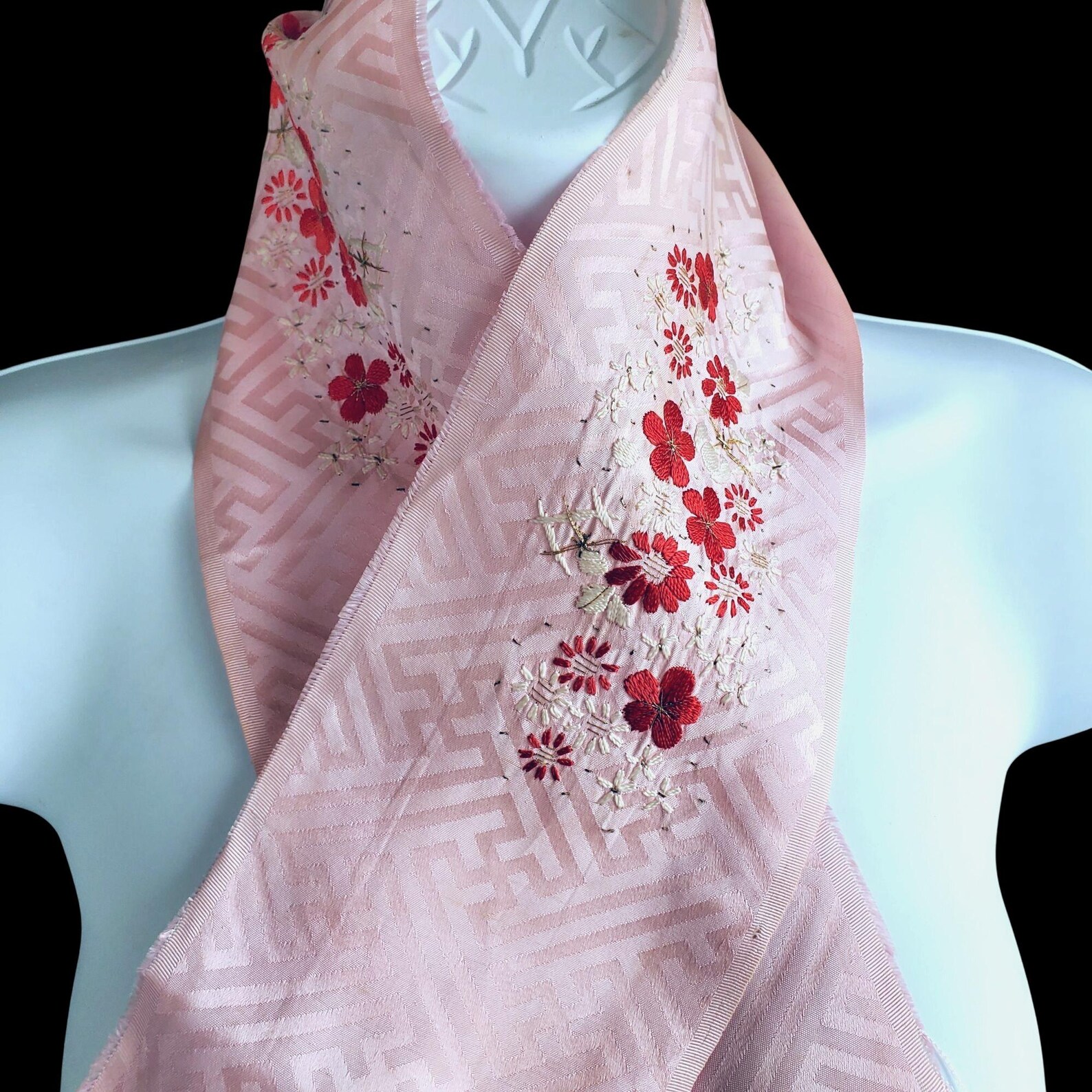 Vintage Japanese Haneri Kimono Collar Pink Silk Sakura Blossom ...