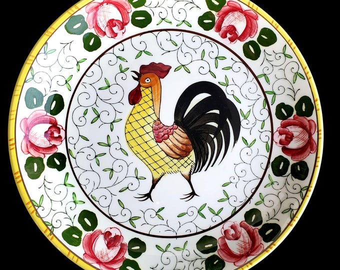 Vintage Ucagco Rooster Roses PY Dinner Plate Mid Century Hand Painted 9 ...