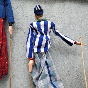 Carved Head Wood Stick Puppets Two Bodies Java Indonesia Wayang Golek ...