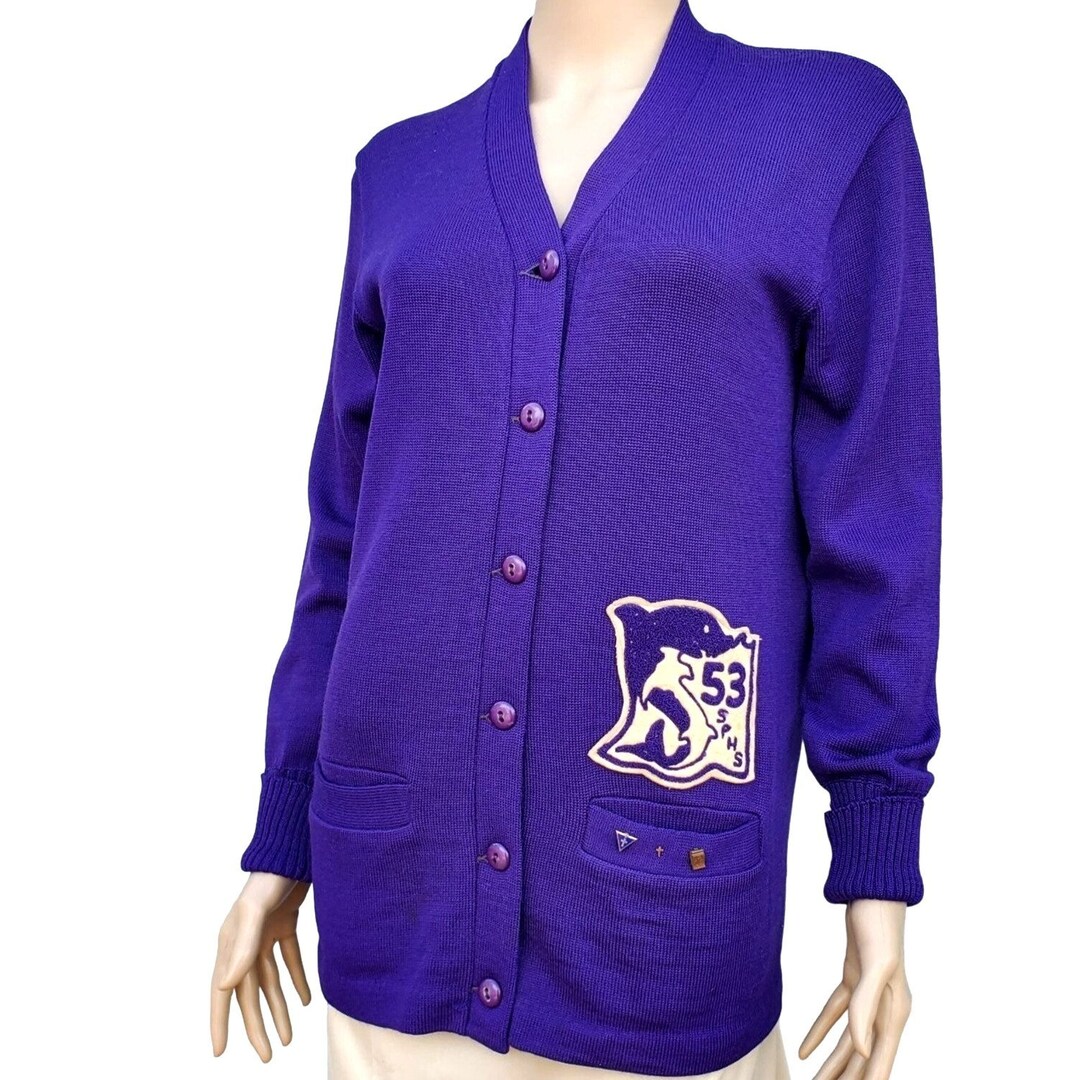 Vintage Class Sweater 50s High School Purple Wool Women S - Etsy