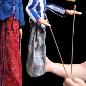 Carved Head Wood Stick Puppets Two Bodies Java Indonesia Wayang Golek ...