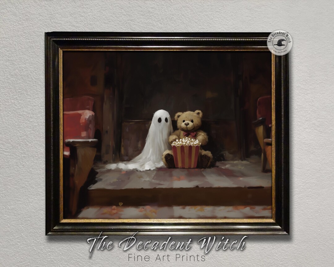 Cute Ghost and Teddy Bear Printable Ghost Painting, Vintage Haunted ...
