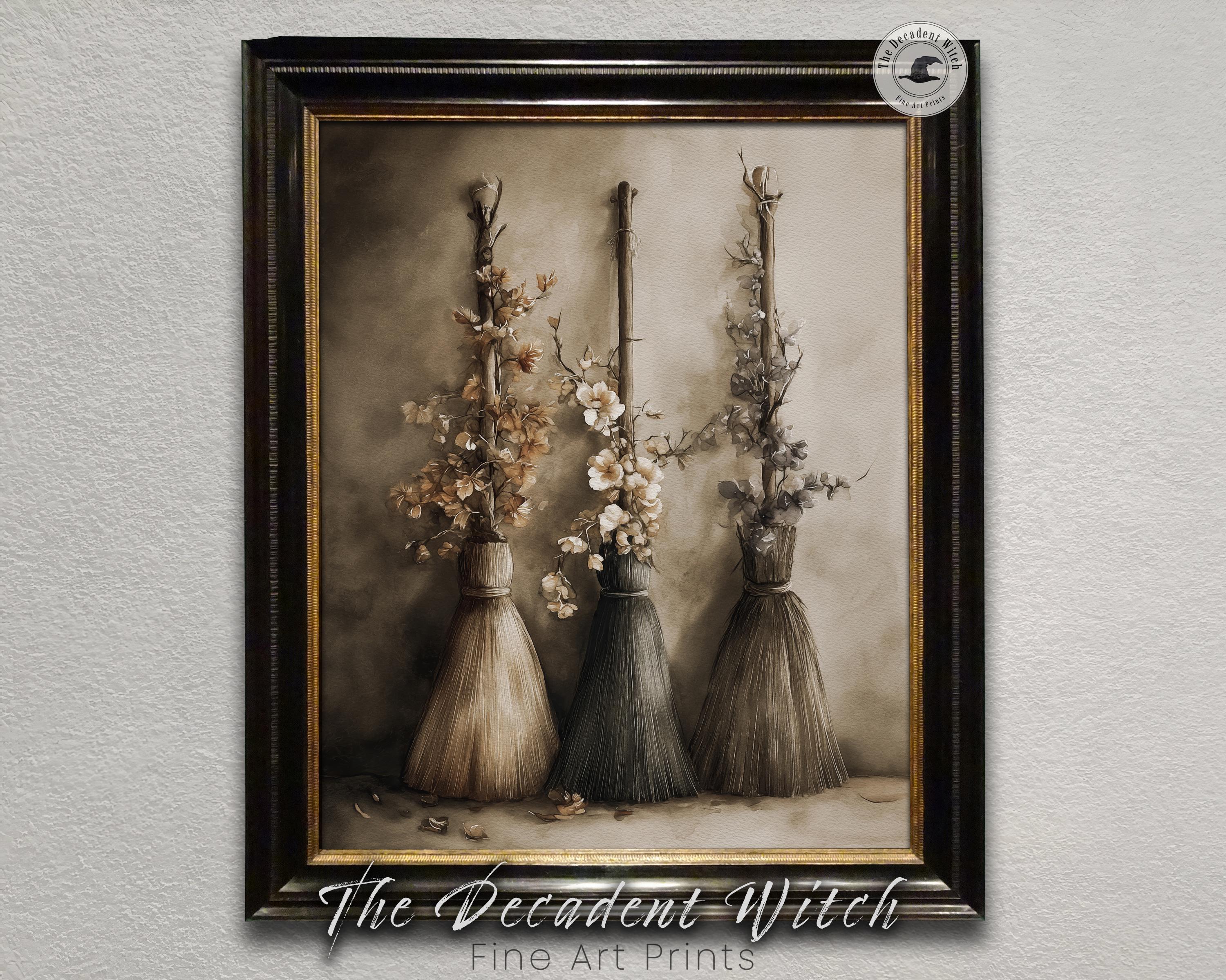 Witch Broom Wall Art Print | Dark Academia Gothic Home Decor | Vintage ...
