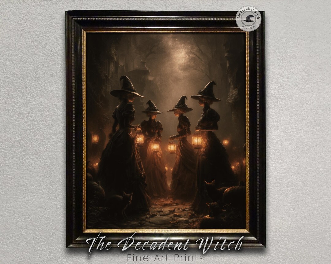 Victorian Witch Art Print, Moody Gothic Lantern Witches in Spooky ...