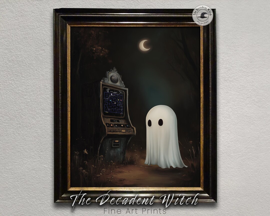 Retro Pacman Ghost Halloween Wall Art, Vintage Dark Academia Ghost ...