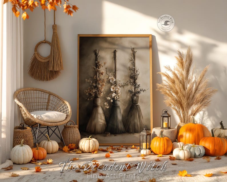 Witch Broom Wall Art Print | Dark Academia Gothic Home Decor | Vintage ...