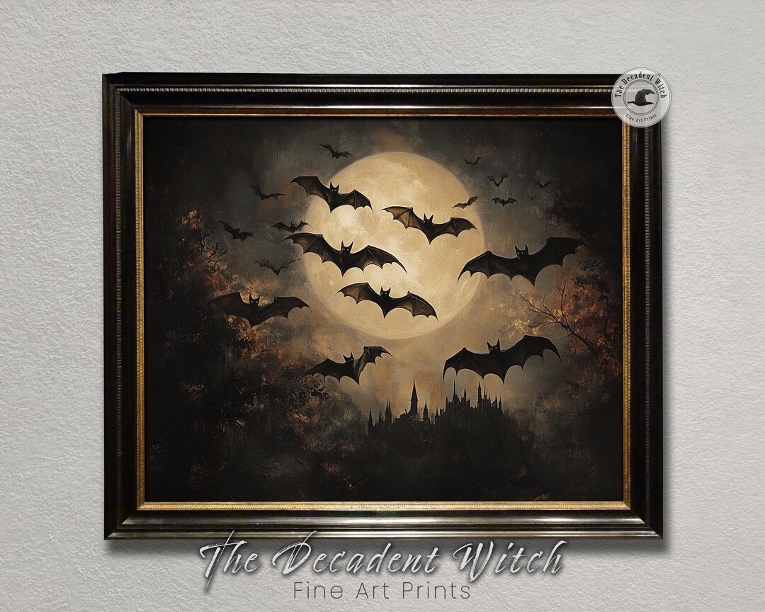 Bat Wall Art Full Moon Print | Gothic Castle Night Poster | Halloween ...