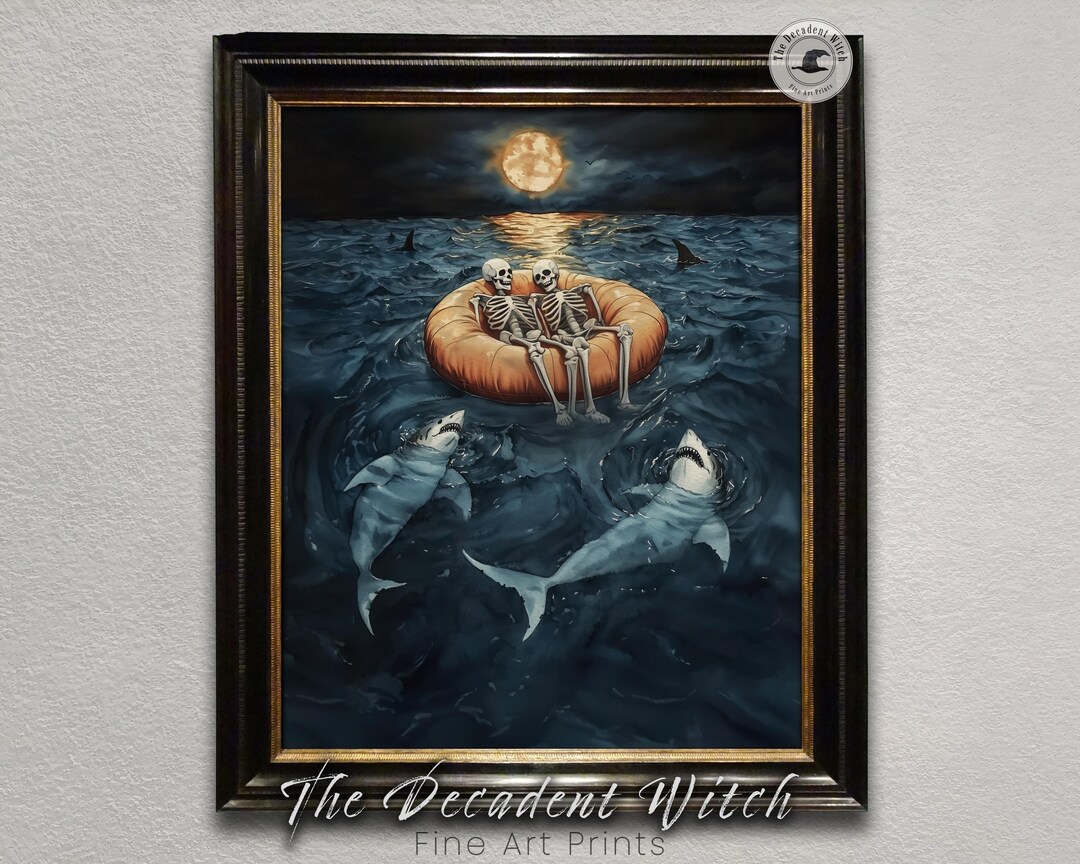 Skeleton Lovers Gothic Ocean Print | Spooky Digital Halloween Art ...