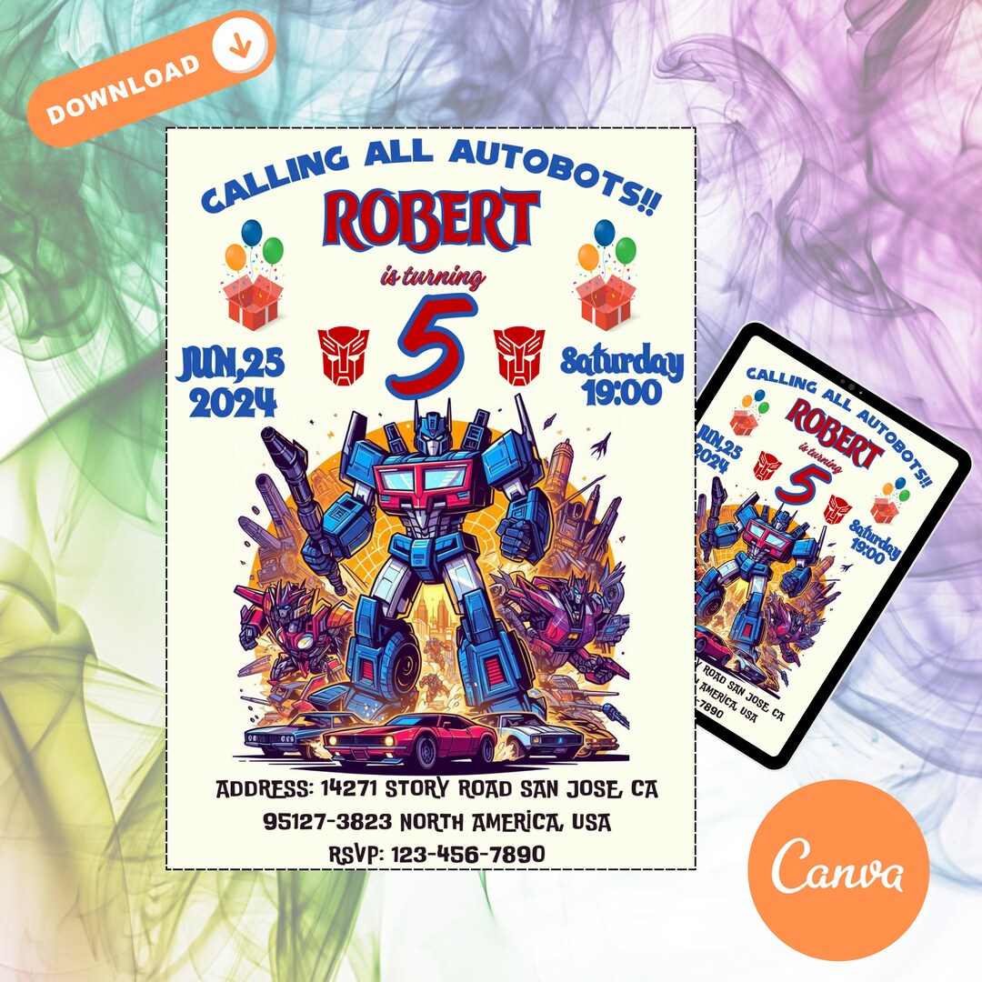 Transformers Birthday Invitation, Optimus Prime Invitation for Kids ...