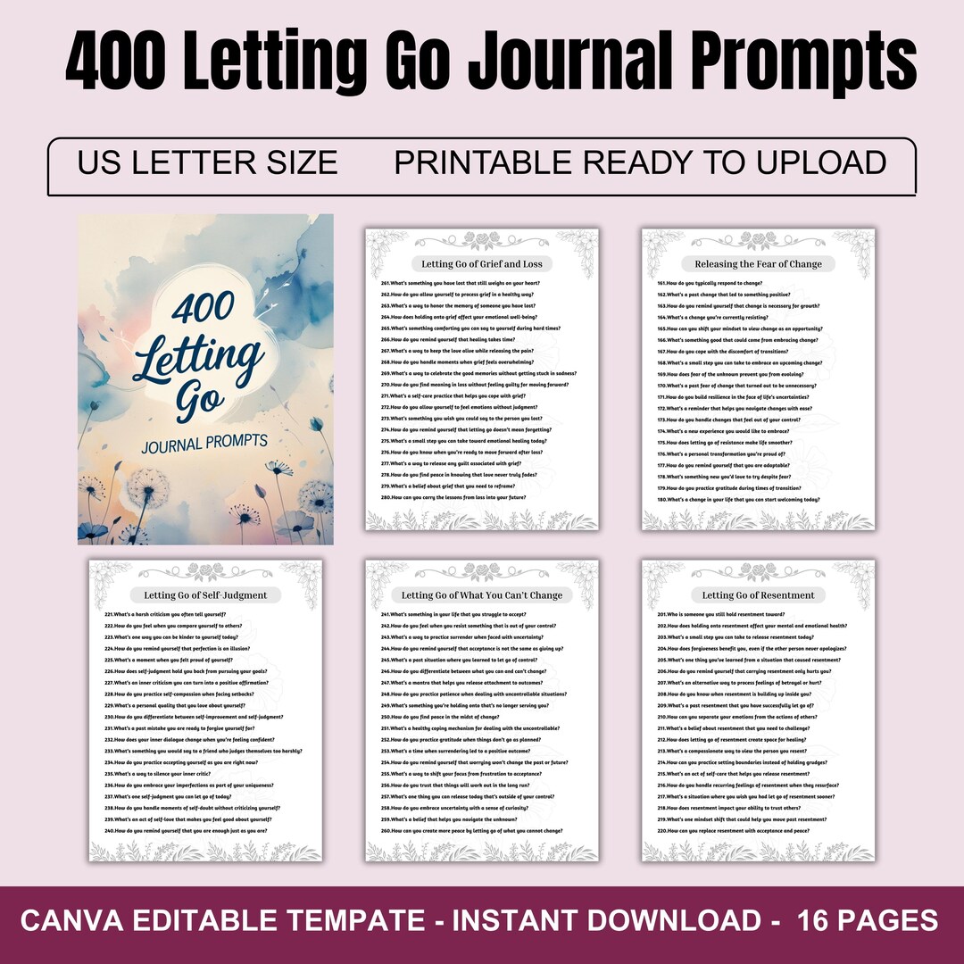 400 Letting Go Journal Prompts, Printable, Journal, Minimalist ...