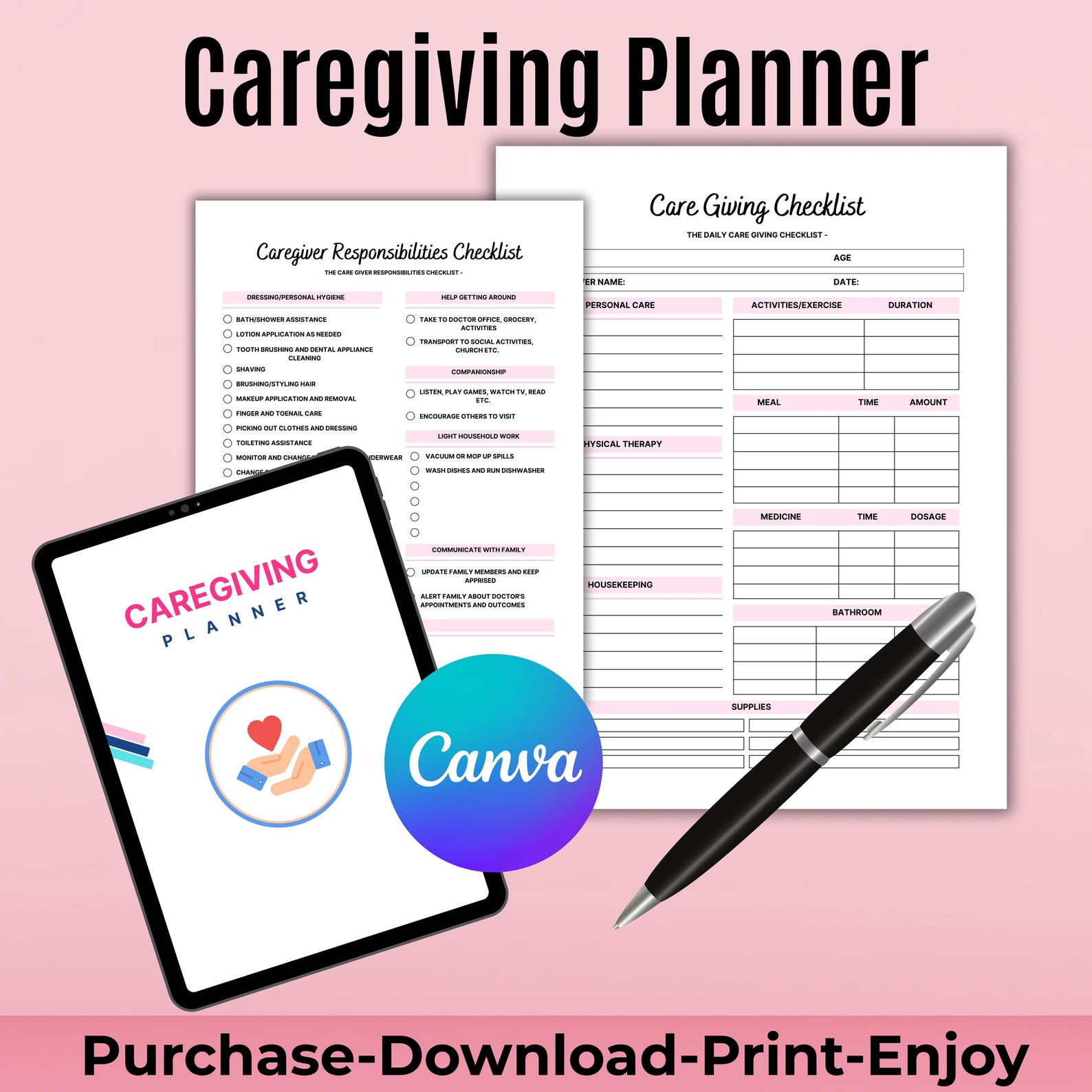 Caregiving Planner Printable: Daily Care Journal, Checklists (editable ...
