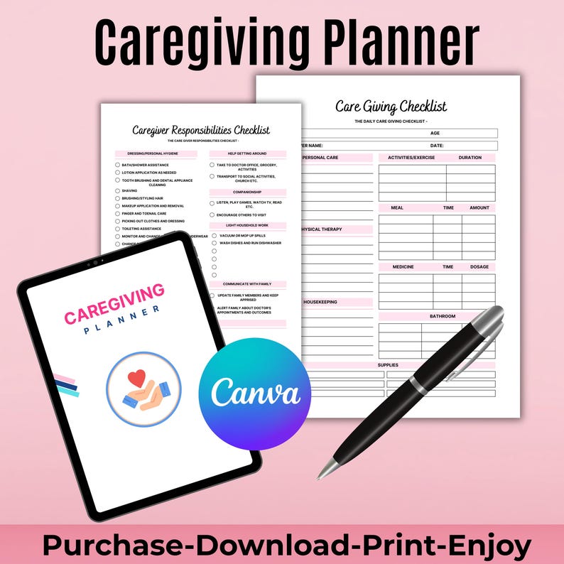 Caregiving Planner Printable: Daily Care Journal, Checklists (editable ...