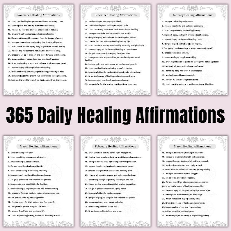 365 Daily Healing Affirmations , Printable, Journal, Minimalist, Self ...